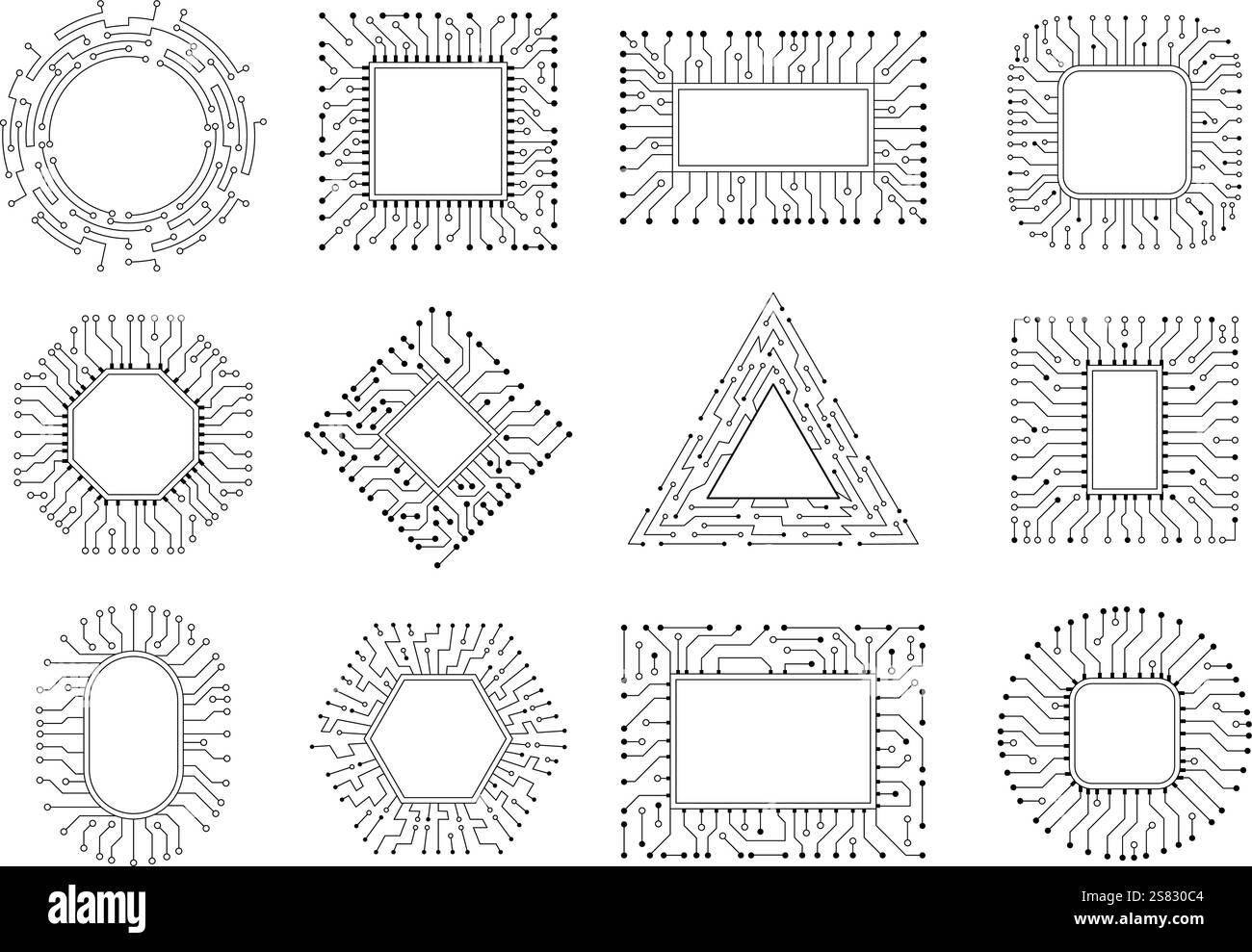 Cpu borders. Electronic chip stylized frames recent vector template of ...