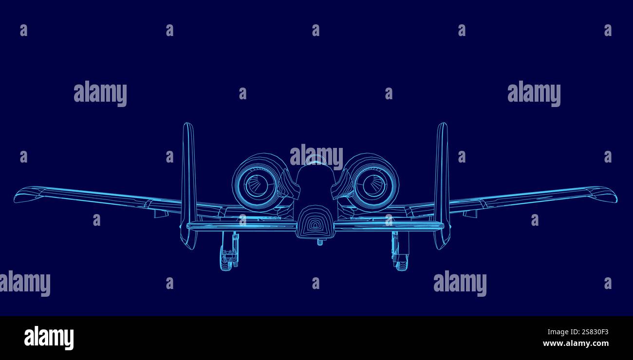 Blue airplane is shown in a blue background. The airplane is a fighter ...