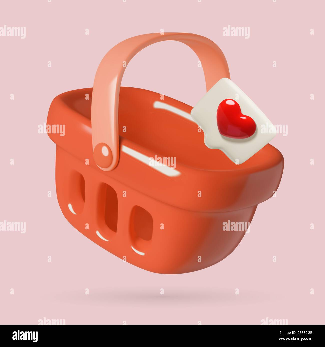 Red plastic shopping basket 3d vector icon and cute speech bubble with ...