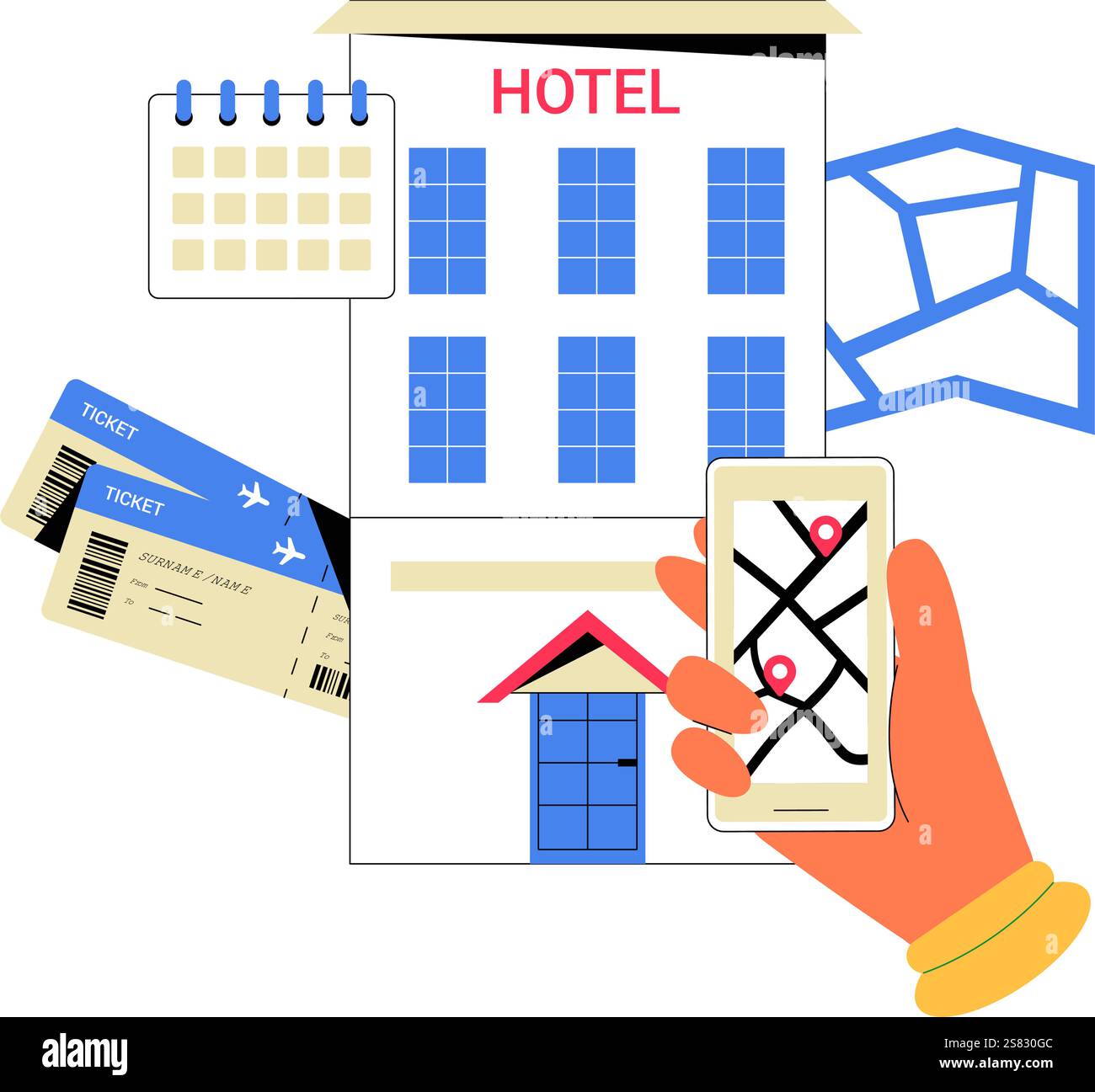 Hand Holding Smartphone With Hotel Booking App Near Hotel Building In ...