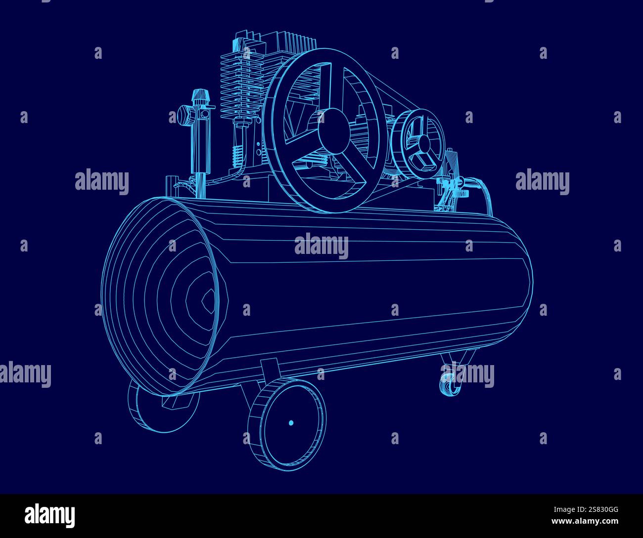 Blue drawing of a compressor. The compressor is a machine that is used ...