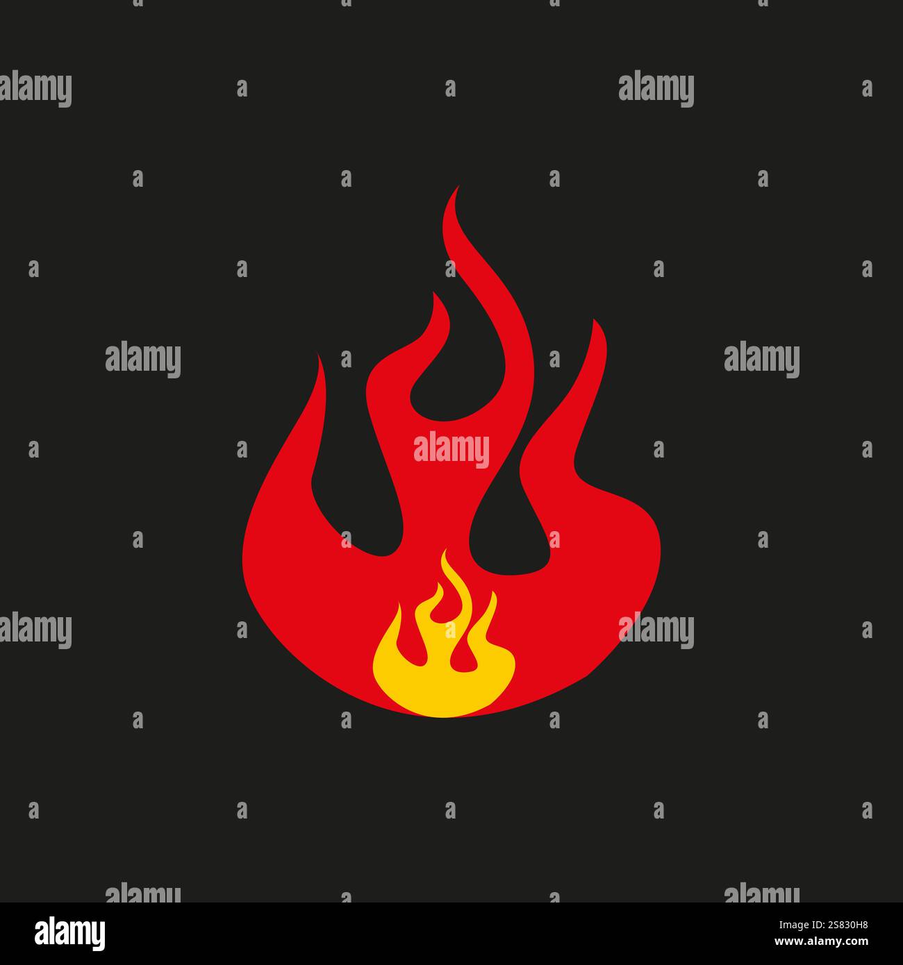 Red flame icon. Yellow fire symbol. Burning heat graphic. Simple bright ...