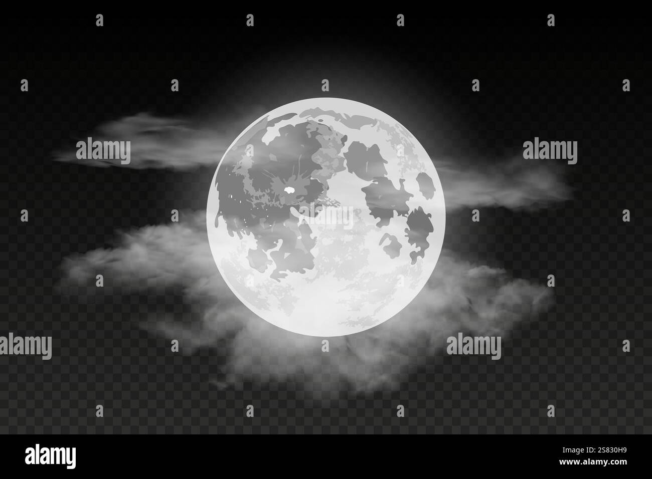 Realistic full moon with clouds isolated on transparent background ...