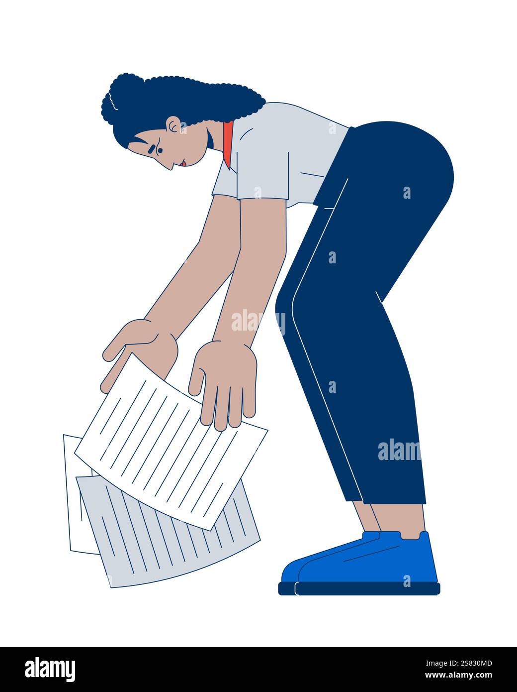 Clumsy female hispanic employee dropping documents 2D cartoon character ...