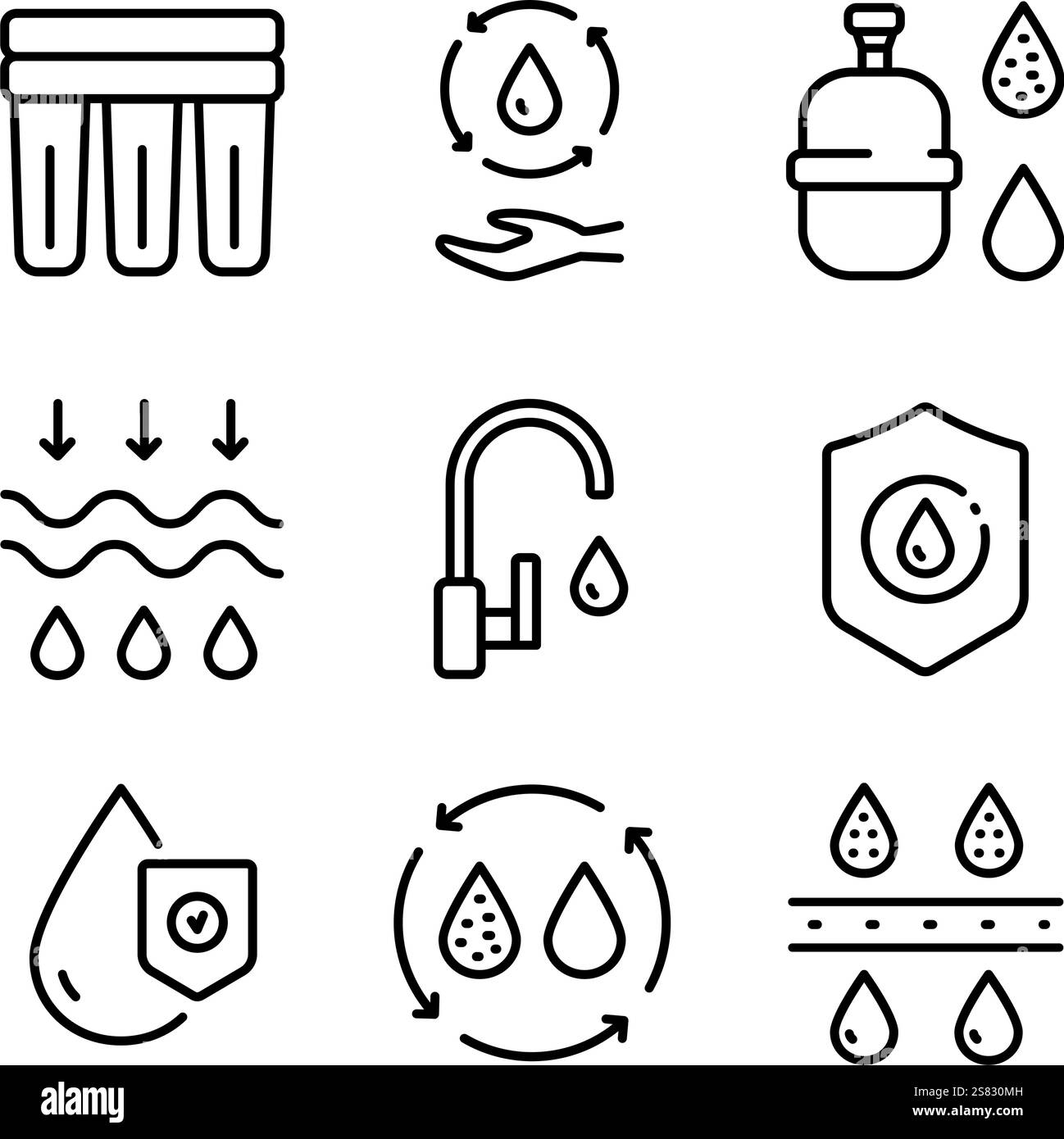 Simple Set of Water Related Vector Line Icons. Water purification icon ...