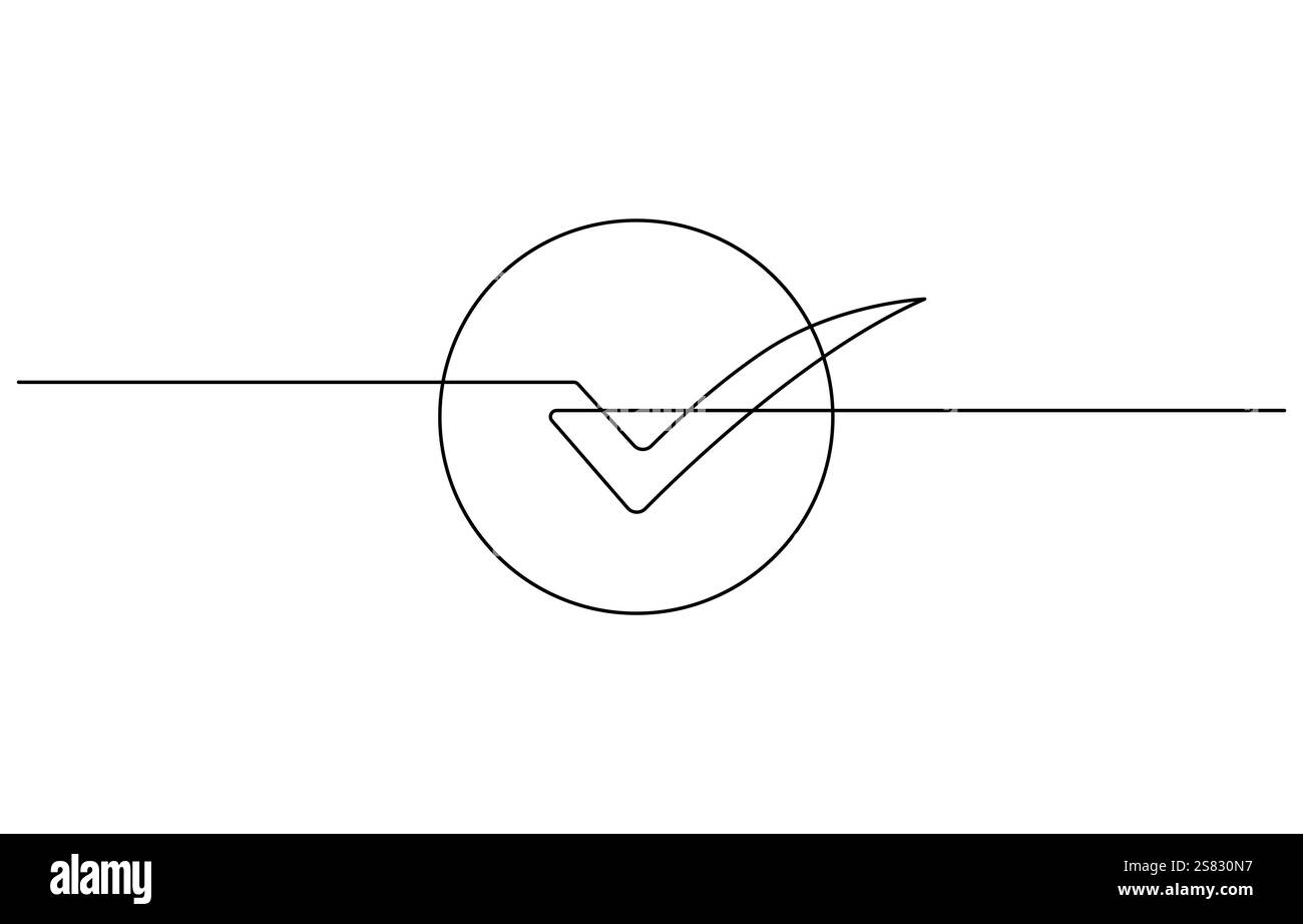 Continuous line is creating the shape of a check mark, One continuous ...