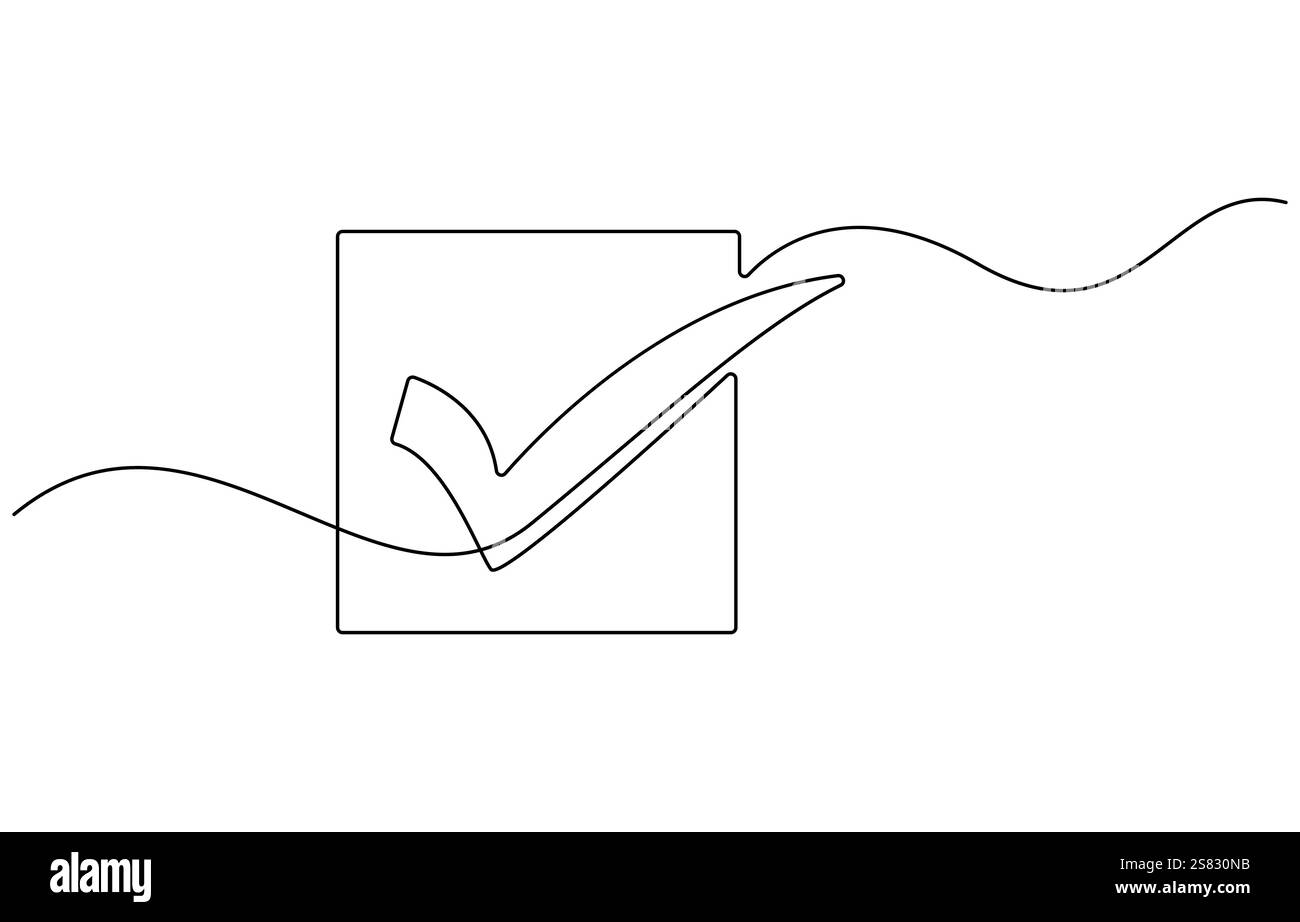 Continuous line is creating the shape of a check mark, One continuous ...