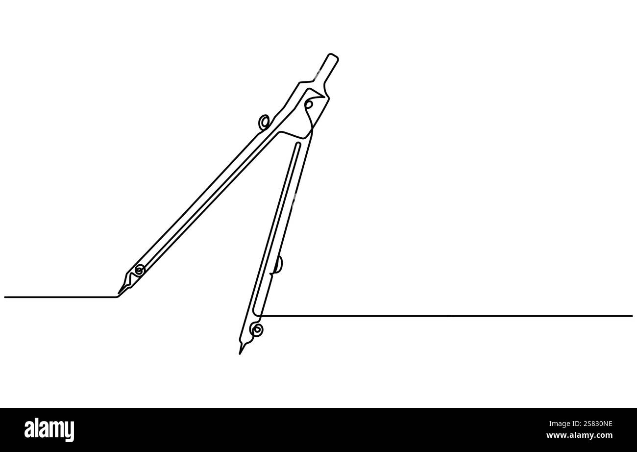 Single continuous line drawing of spring bow compass for drawing circle ...
