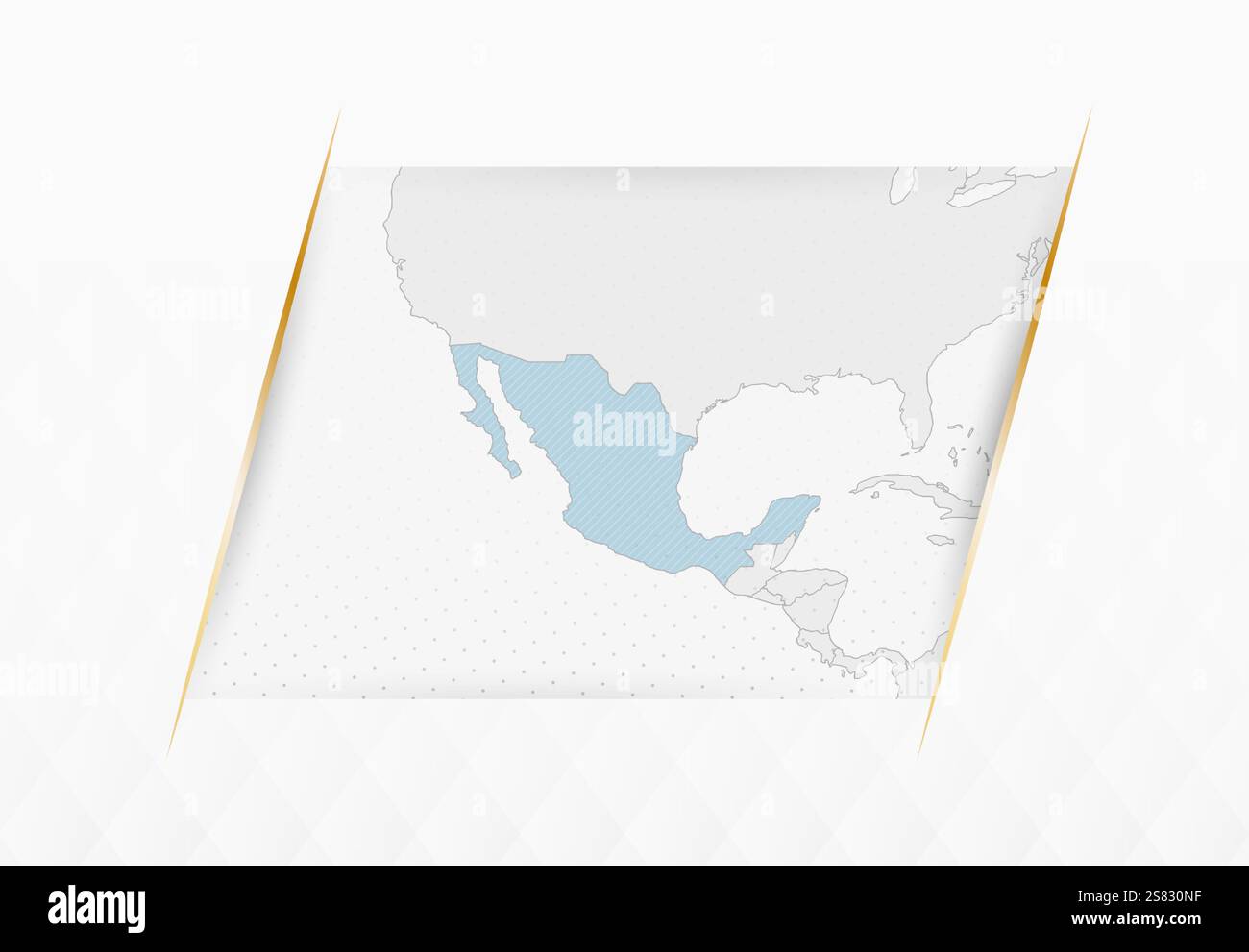 Mexico Map in Blue with Gold Framed Accents. Modern Vector Map of ...