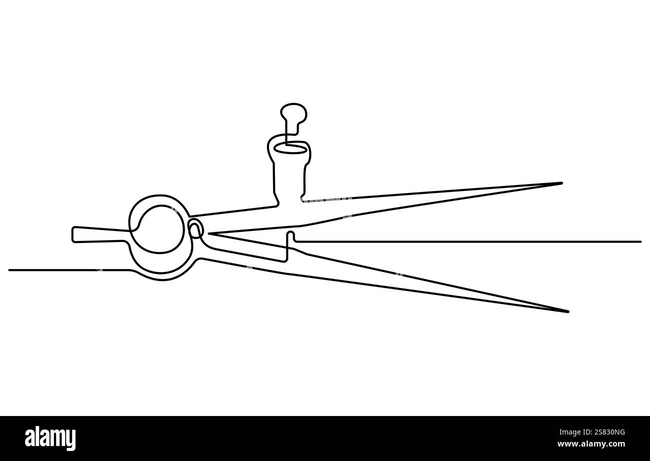 Single continuous line drawing of spring bow compass for drawing circle ...