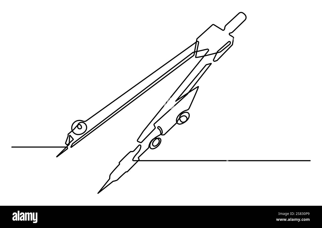 Single continuous line drawing of spring bow compass for drawing circle ...