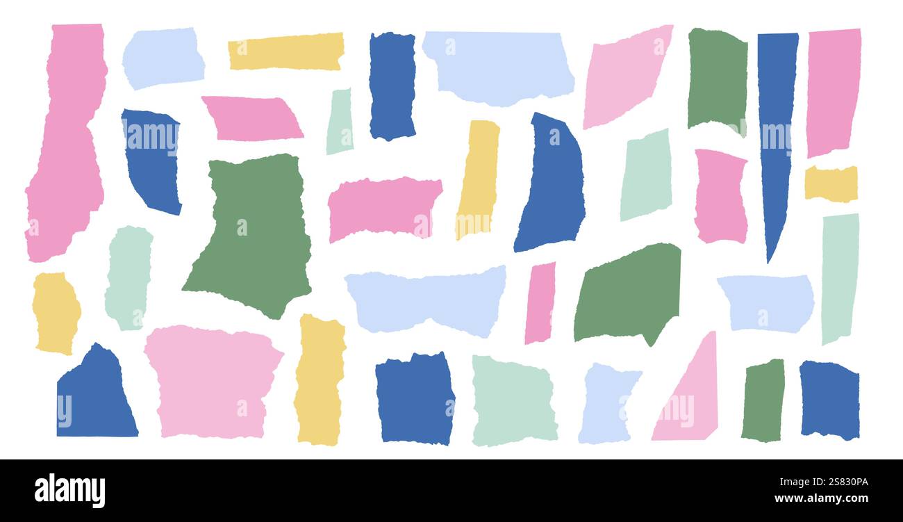 Set of torn papers. Tear sheet pieces pack. Blanks with uneven textured ...