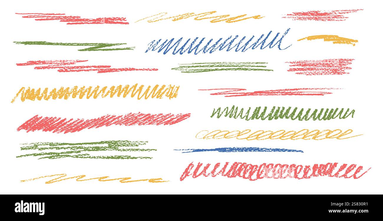 Crayon underline set. Pencil scribble lines pack. Vector hand drawn ...