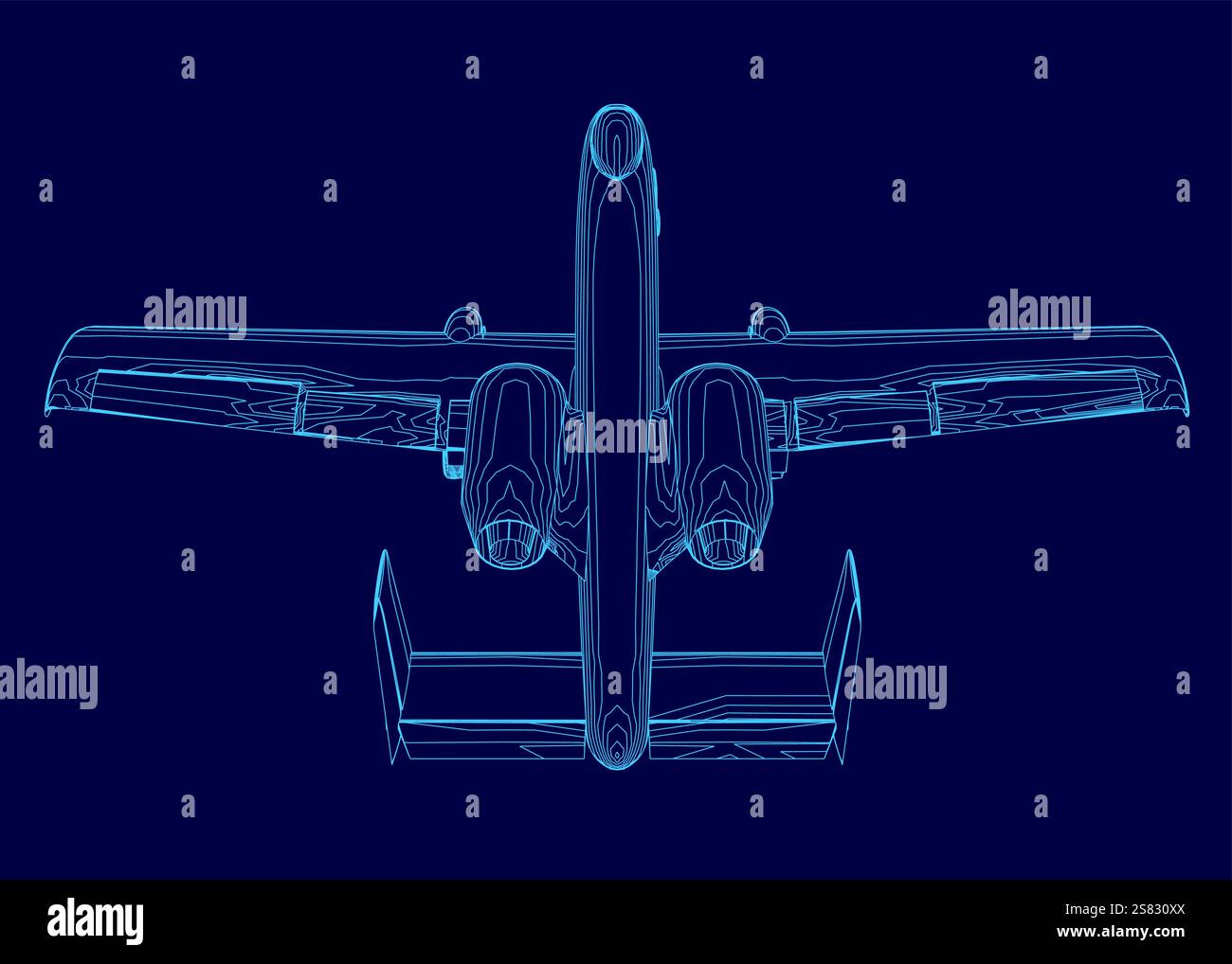 Blue airplane is shown in a stylized way. The image is of a blue ...