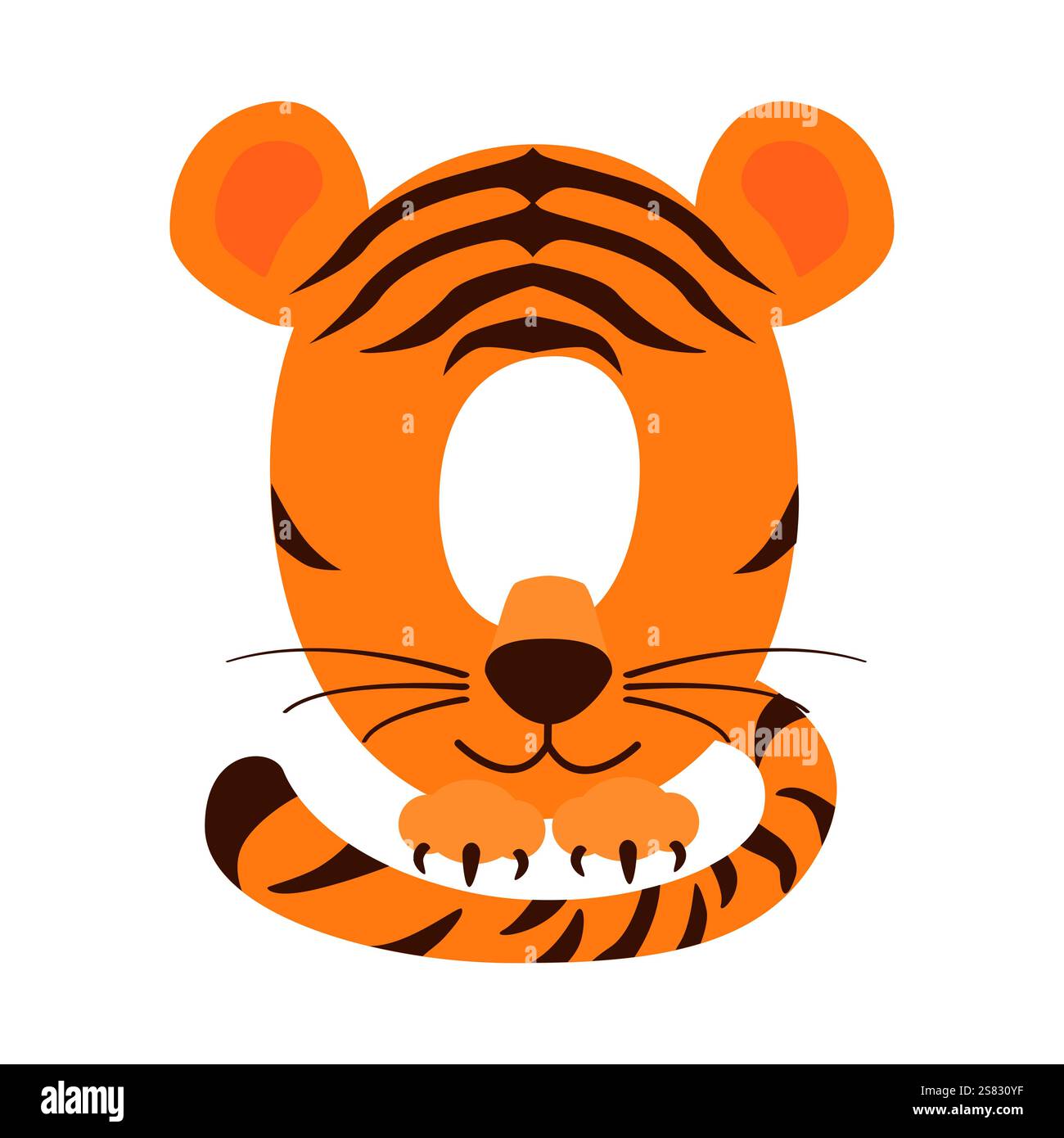 Cartoon number 0 like Tiger, figure Zero. Cartoon of number with a ...