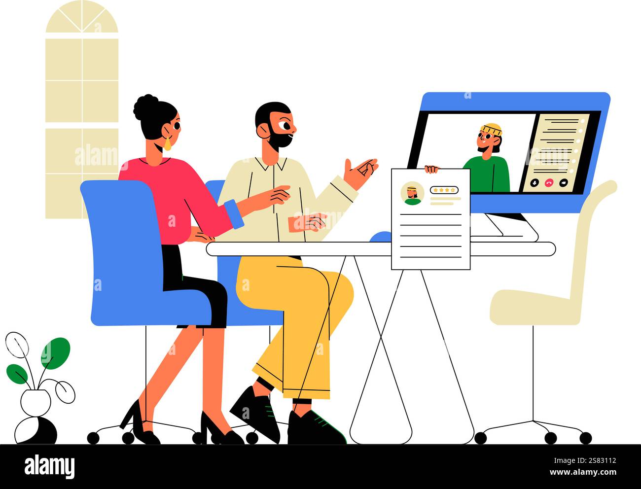 Remote Interview With Male And Female Professionals In Flat Vector ...