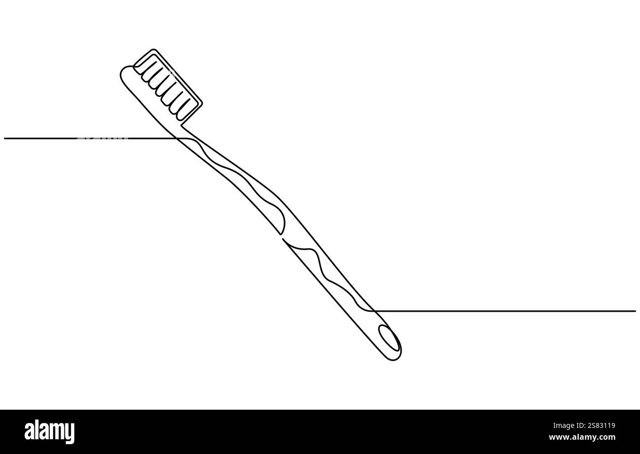 Continuous one line drawing of toothbrush and toothpaste, one line art ...