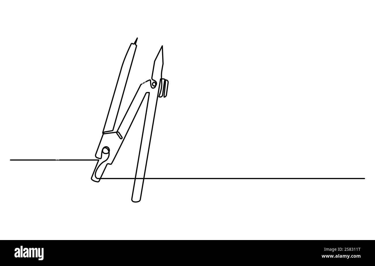 Single continuous line drawing of spring bow compass for drawing circle ...