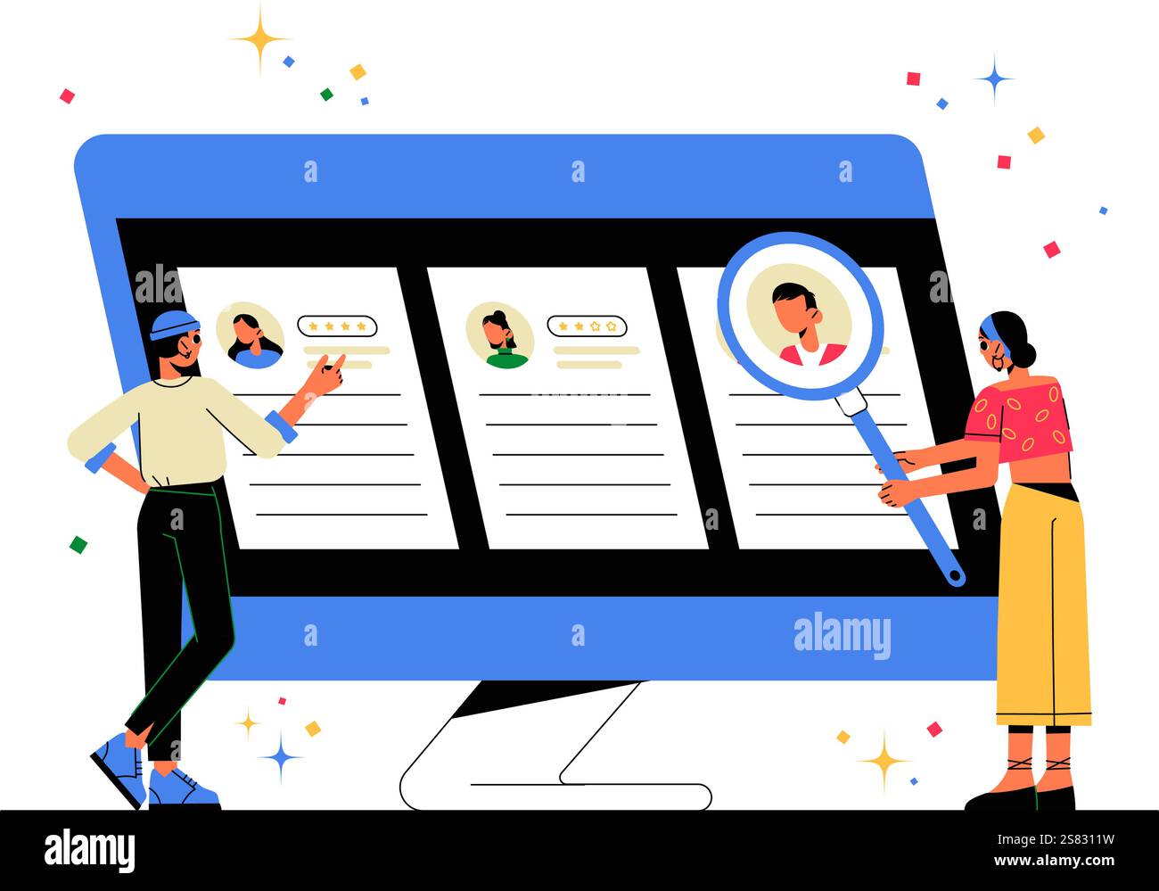 Male And Female Recruiters Analyzing Candidate Profiles On Computer ...