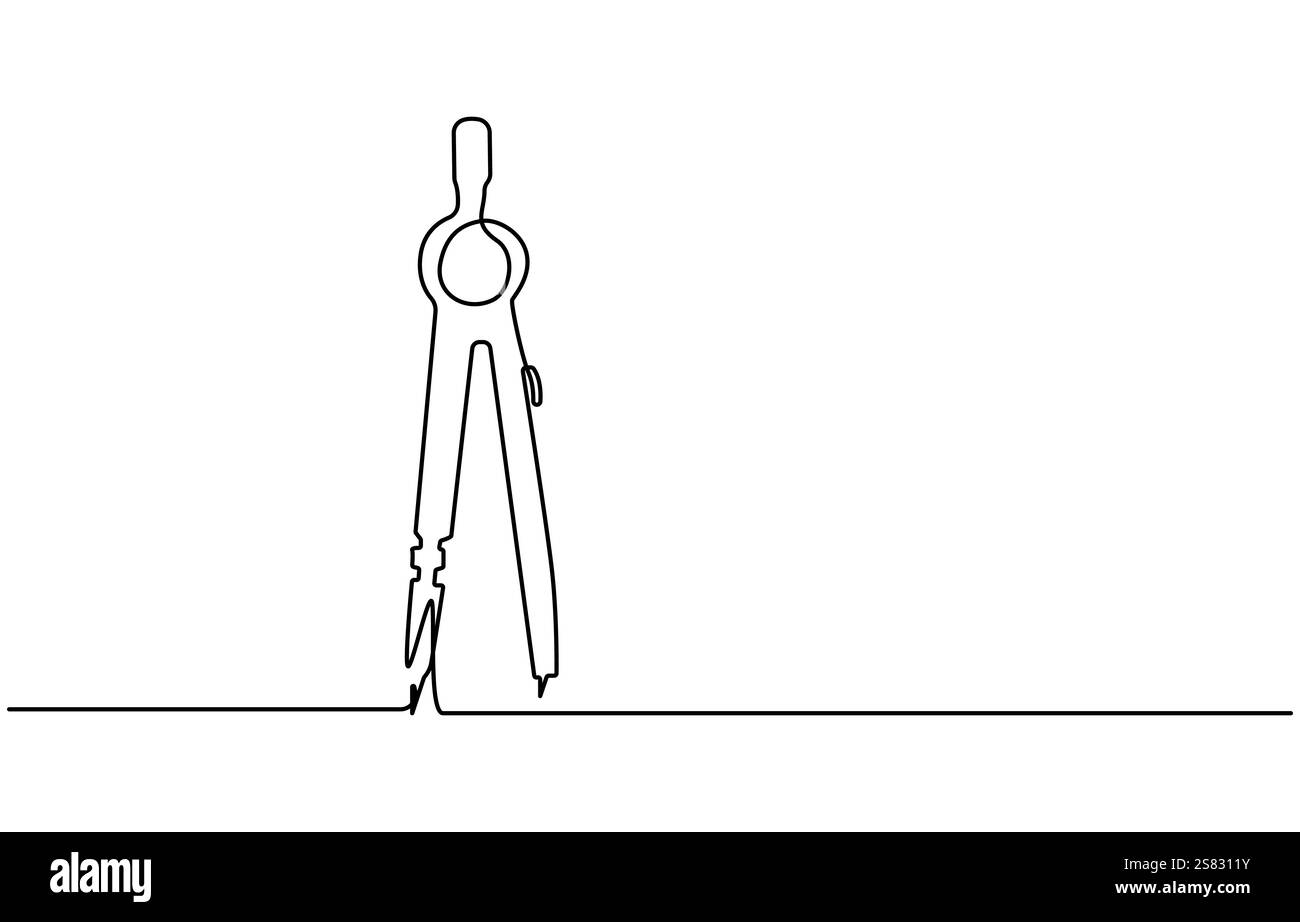 Single continuous line drawing of spring bow compass for drawing circle ...