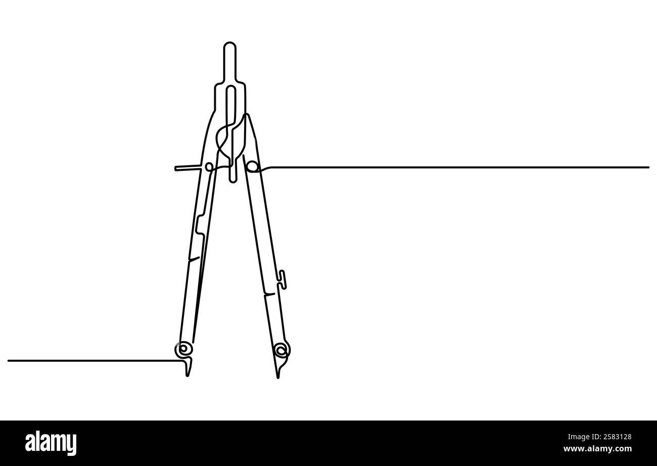Single continuous line drawing of spring bow compass for drawing circle ...