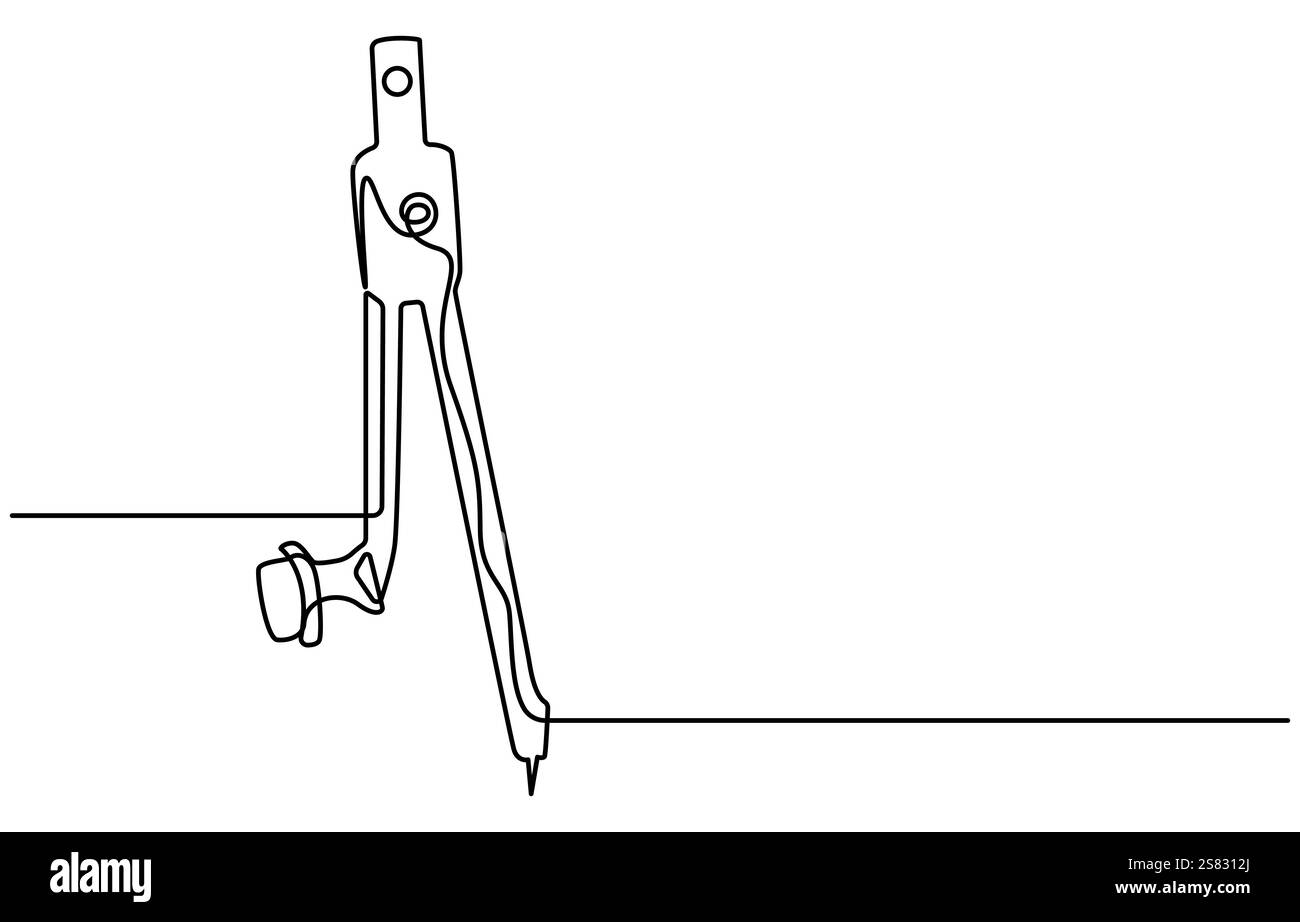 Single continuous line drawing of spring bow compass for drawing circle ...