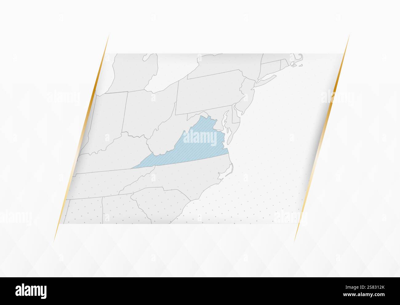 Virginia Map in Blue with Gold Framed Accents. Modern Vector Map of ...