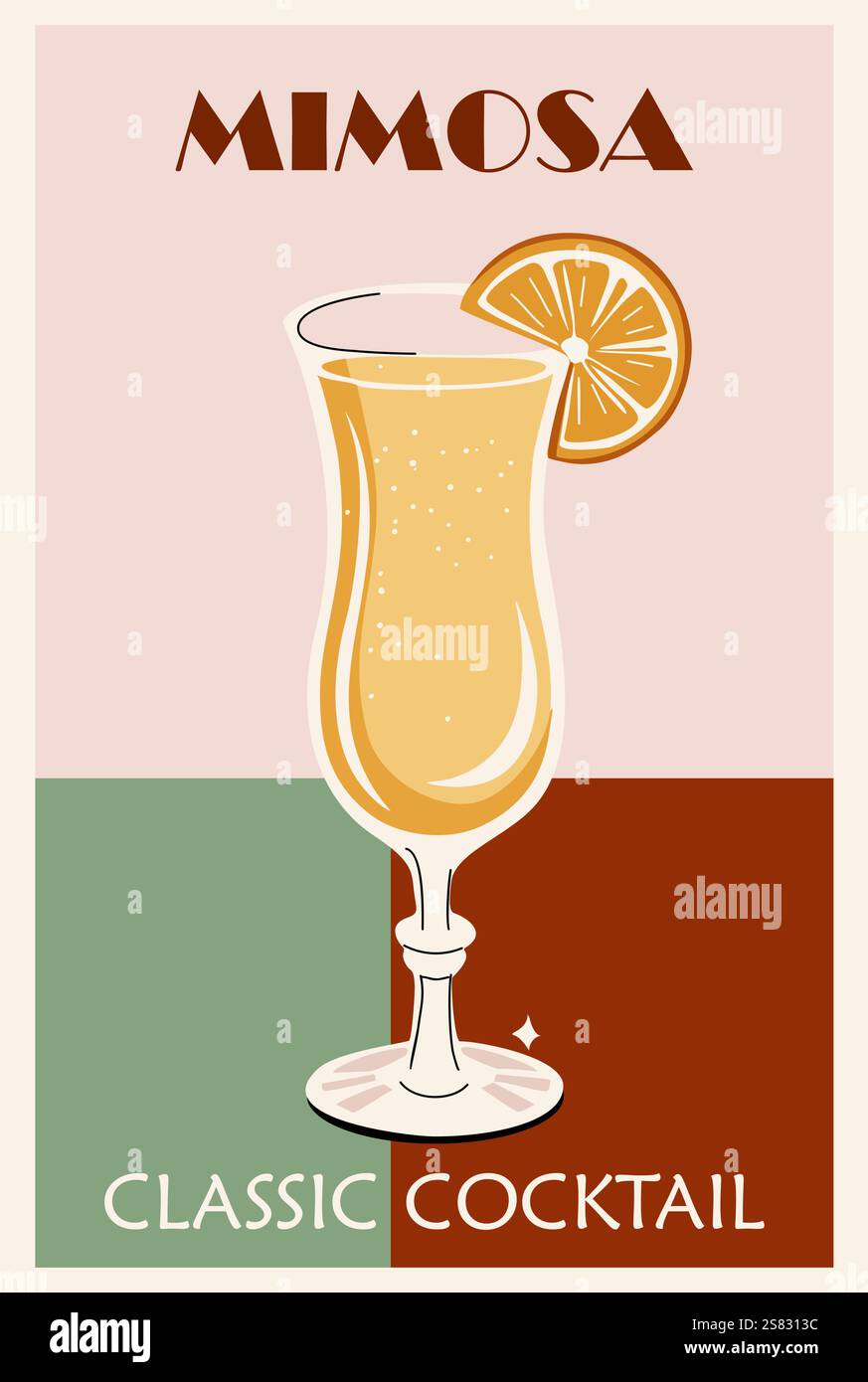Mimosa Classic Cocktail Retro Poster vector art Stock Vector Image ...