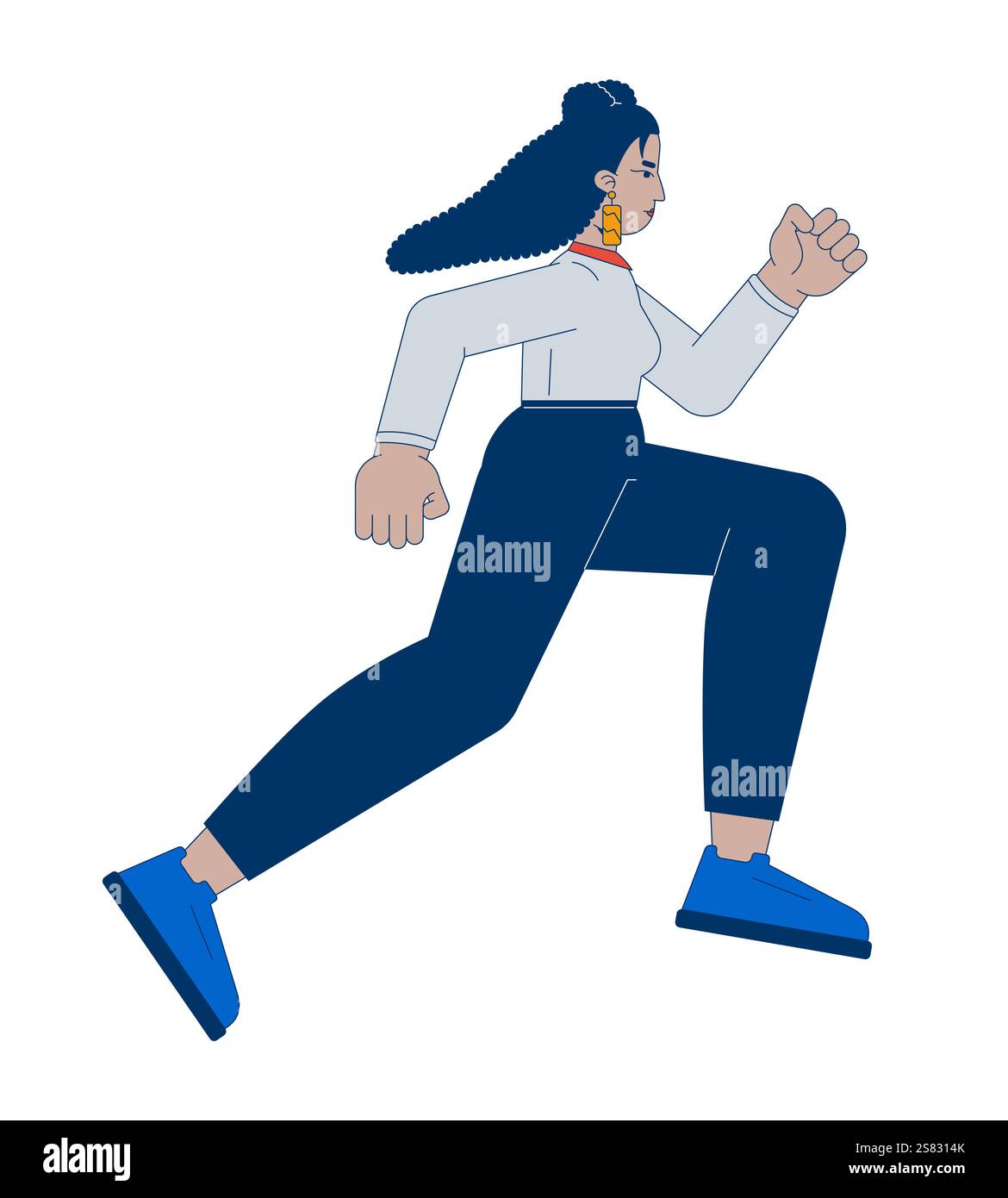 Hispanic professional woman running with determined expression 2D ...