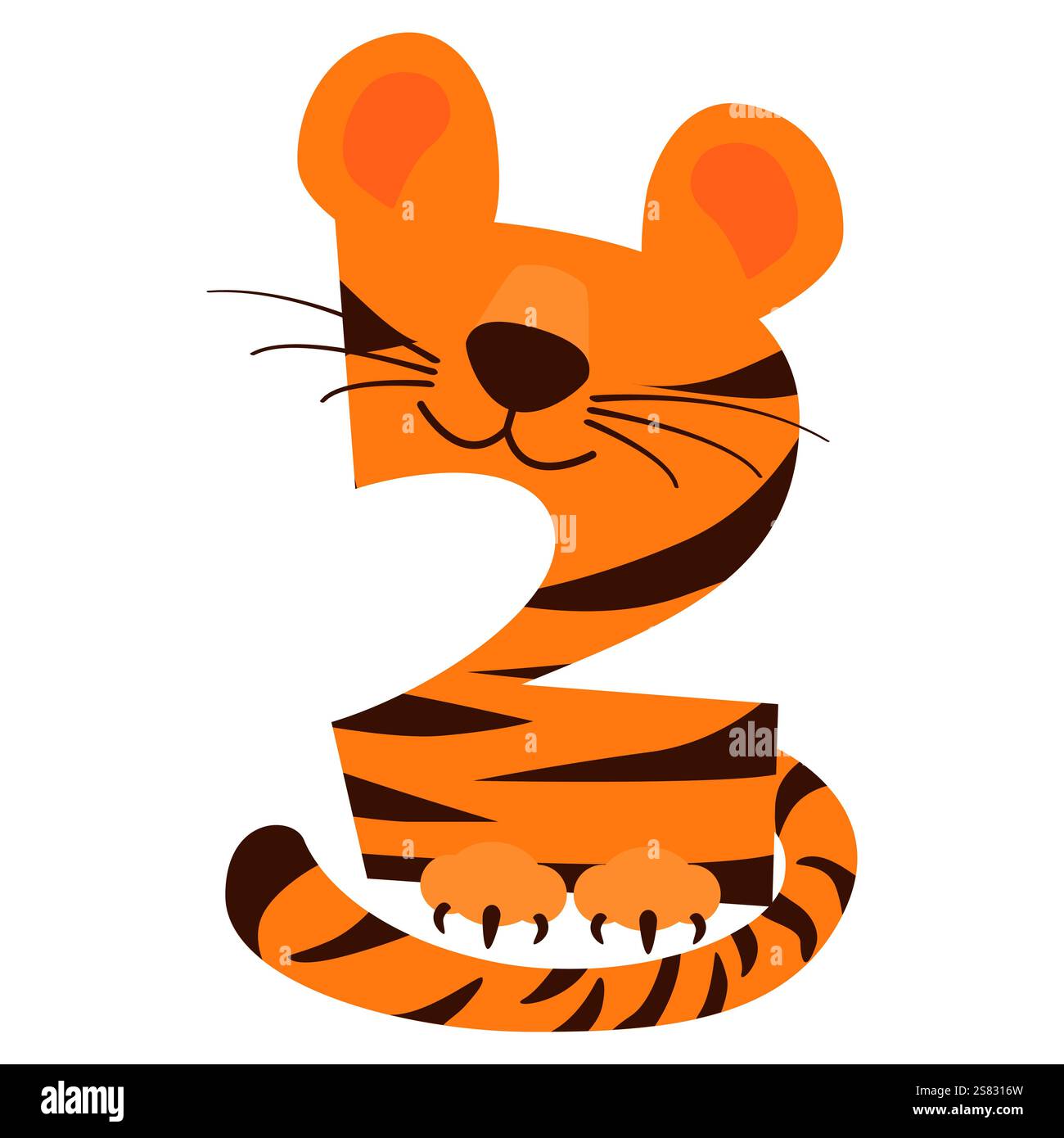 Cartoon number 2 like Tiger, figure Two. Cartoon of number with a ...