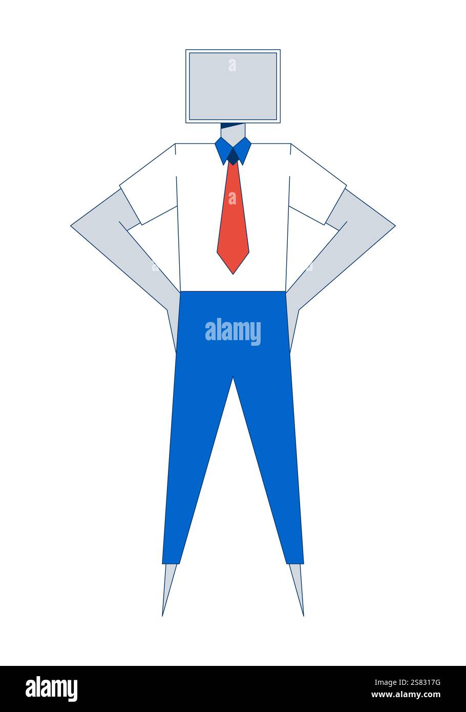 Abstract businessman with square head and tie 2D cartoon character ...