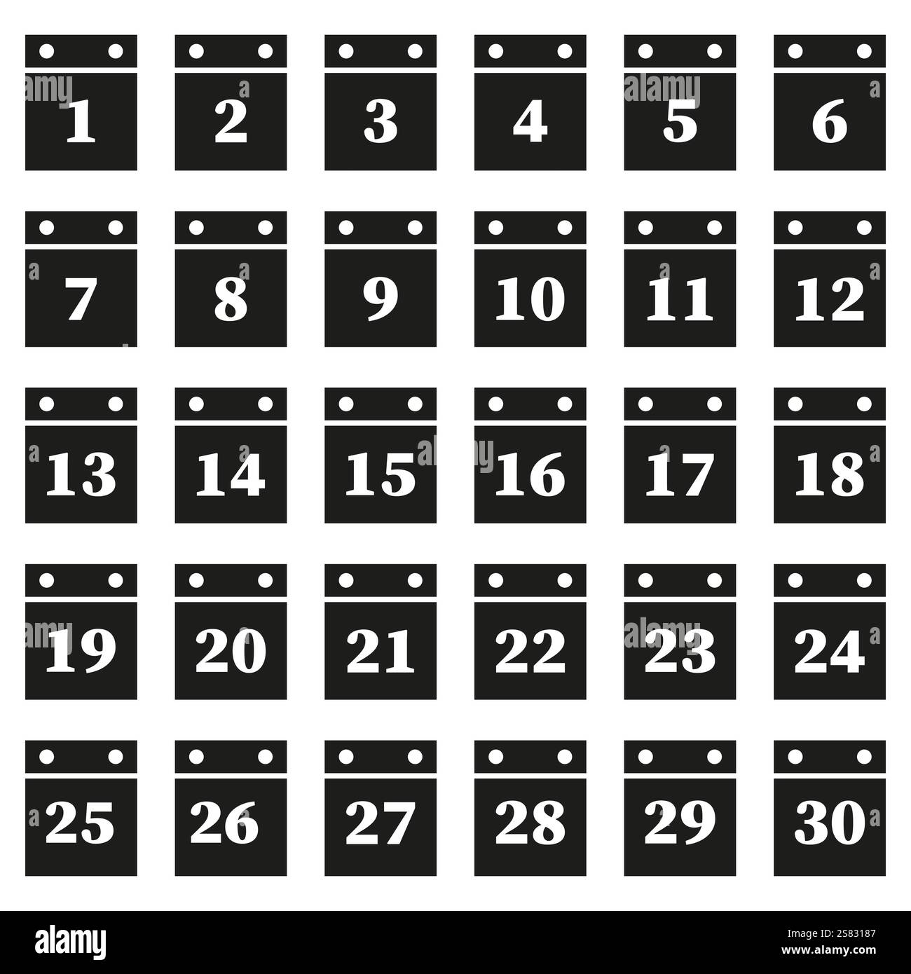 Calendar date numbers. Monthly days illustration. Black numeric symbols ...
