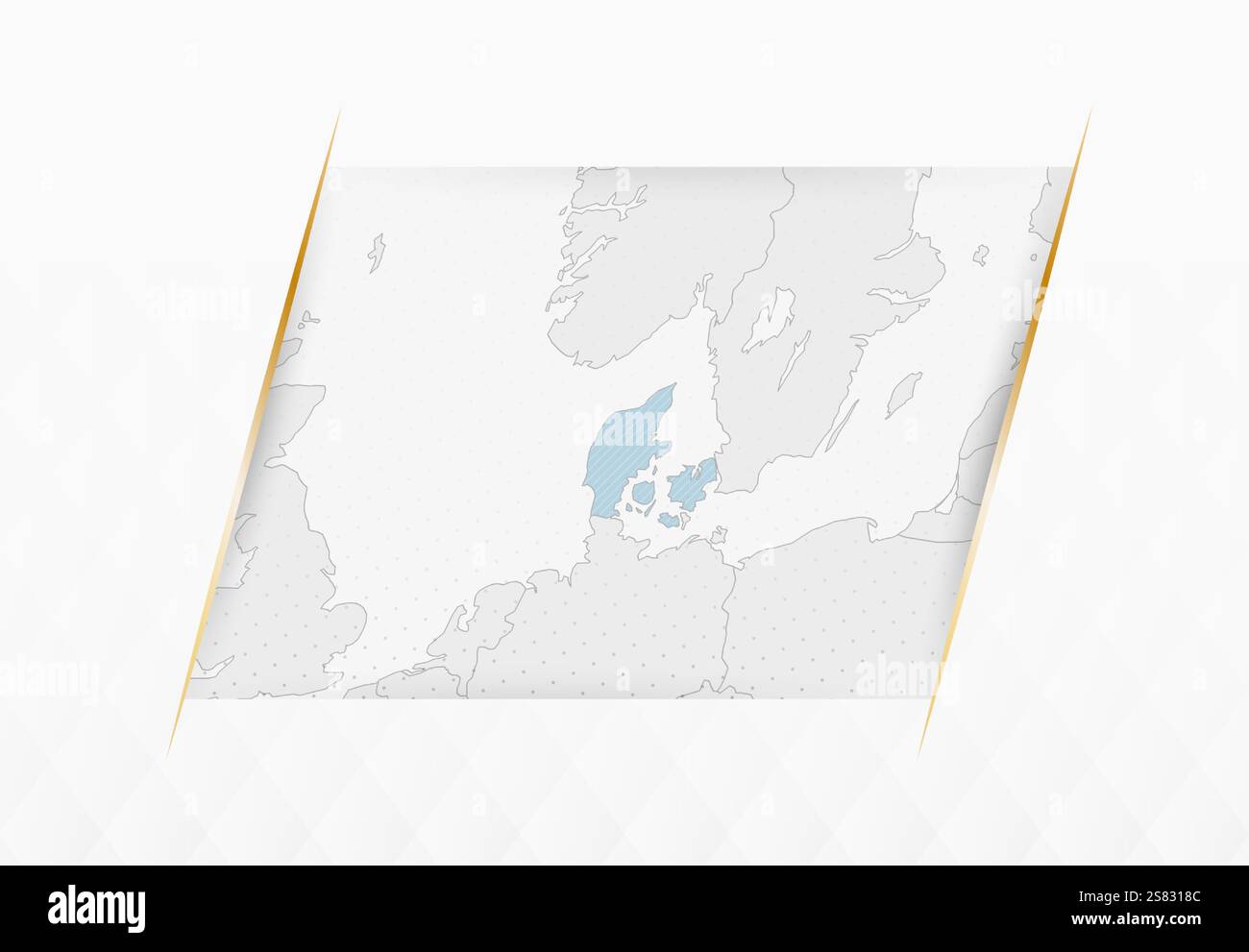 Denmark Map in Blue with Gold Framed Accents. Modern Vector Map of ...