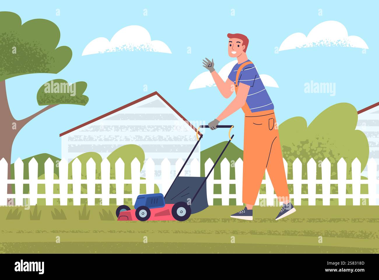 Man mowing lawnmower cut grass Stock Vector Images - Alamy