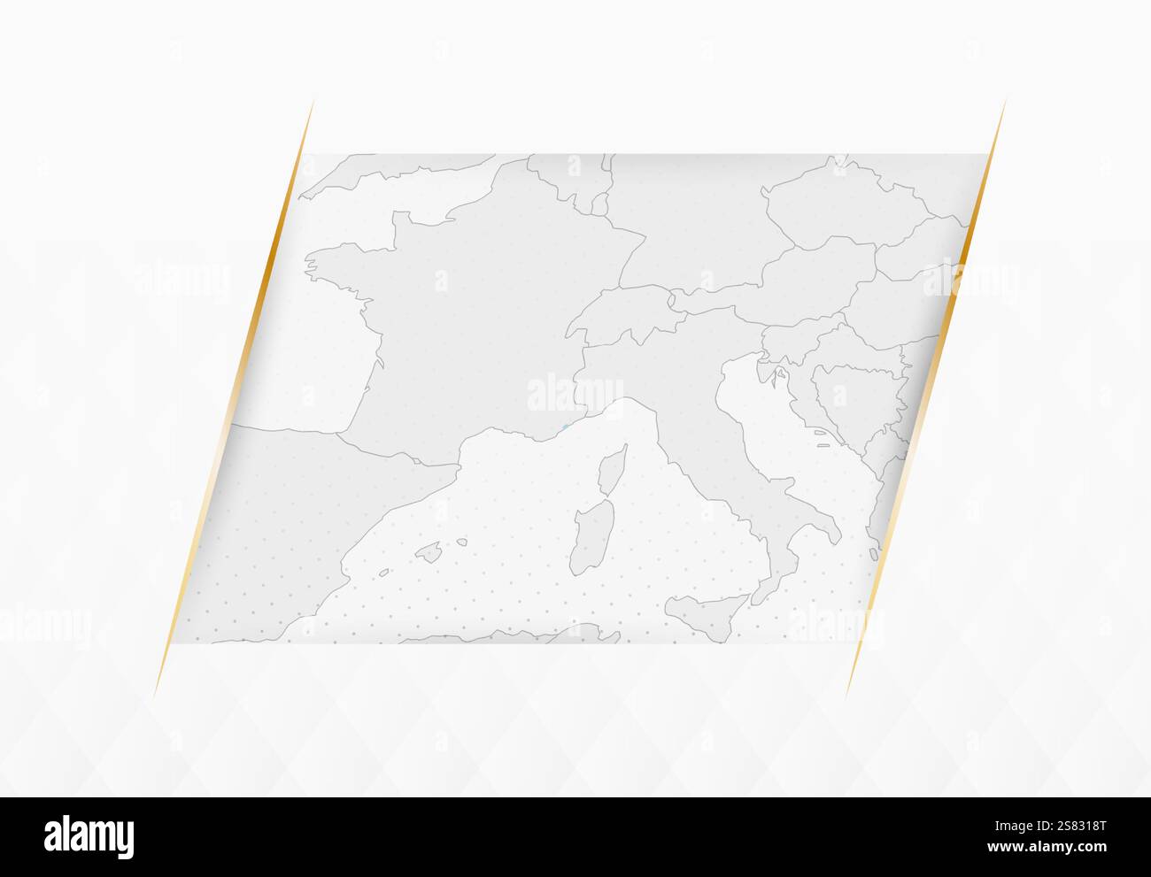 Monaco Map in Blue with Gold Framed Accents. Modern Vector Map of ...