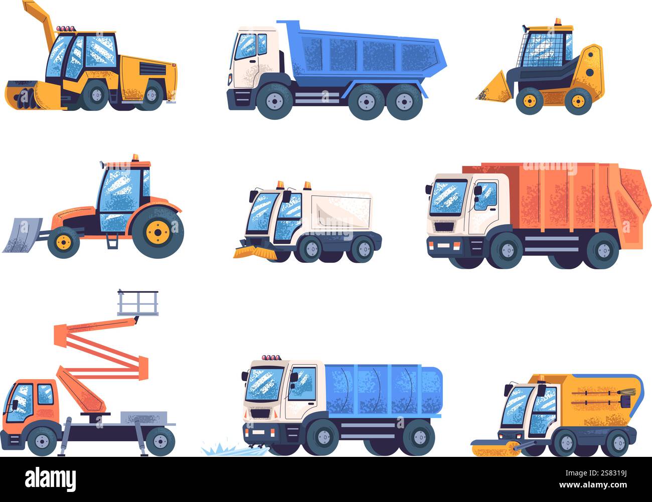 City cleaning machines. Urban municipal emergency cars, technic garbage ...