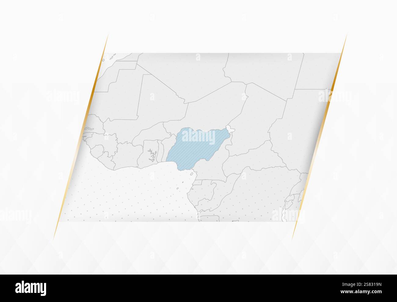 Nigeria Map in Blue with Gold Framed Accents. Modern Vector Map of ...