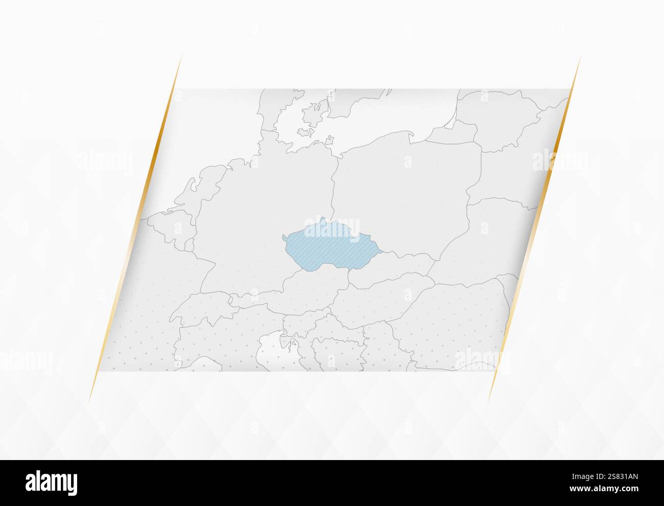 Czech Republic Map in Blue with Gold Framed Accents. Modern Vector Map ...