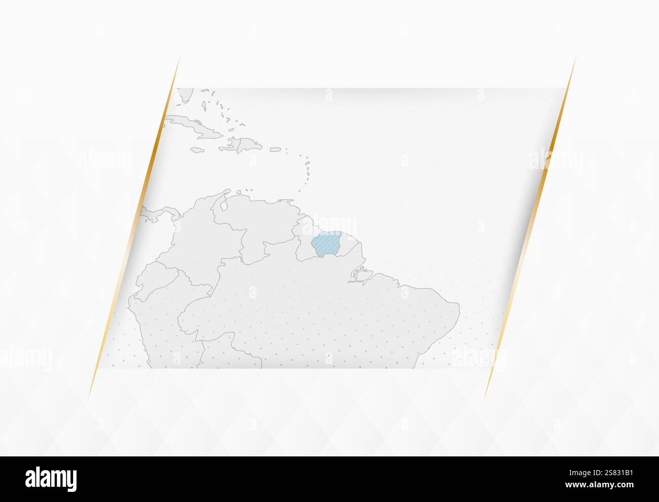 Suriname Map in Blue with Gold Framed Accents. Modern Vector Map of ...