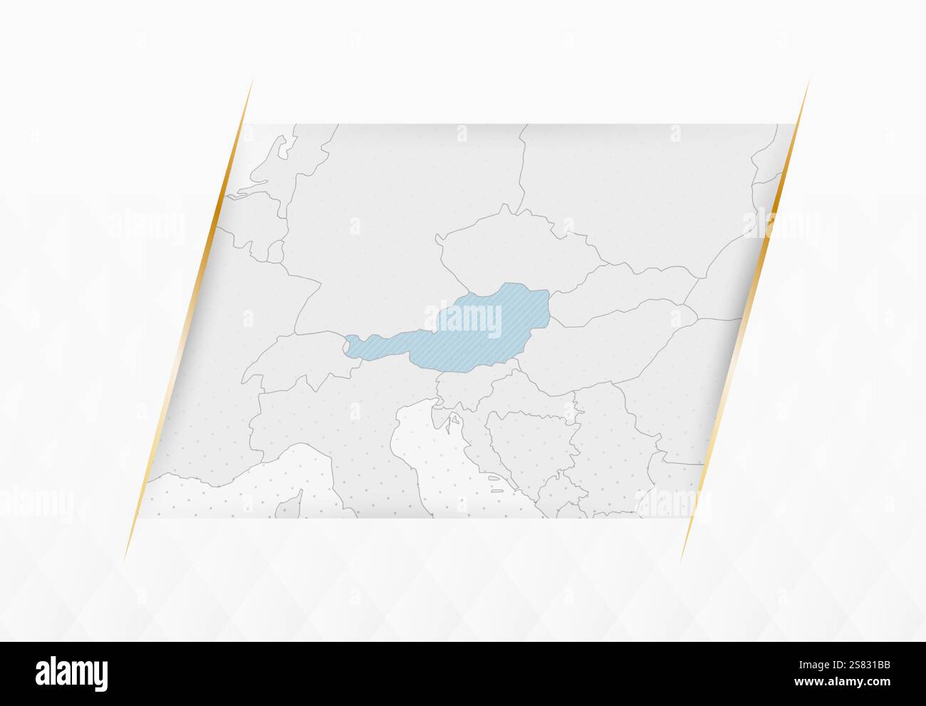 Austria Map in Blue with Gold Framed Accents. Modern Vector Map of ...