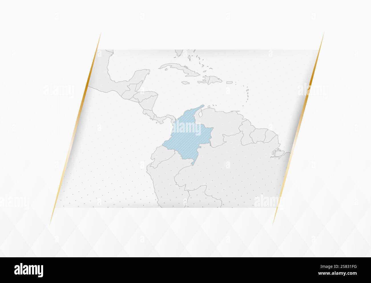 Colombia Map in Blue with Gold Framed Accents. Modern Vector Map of ...