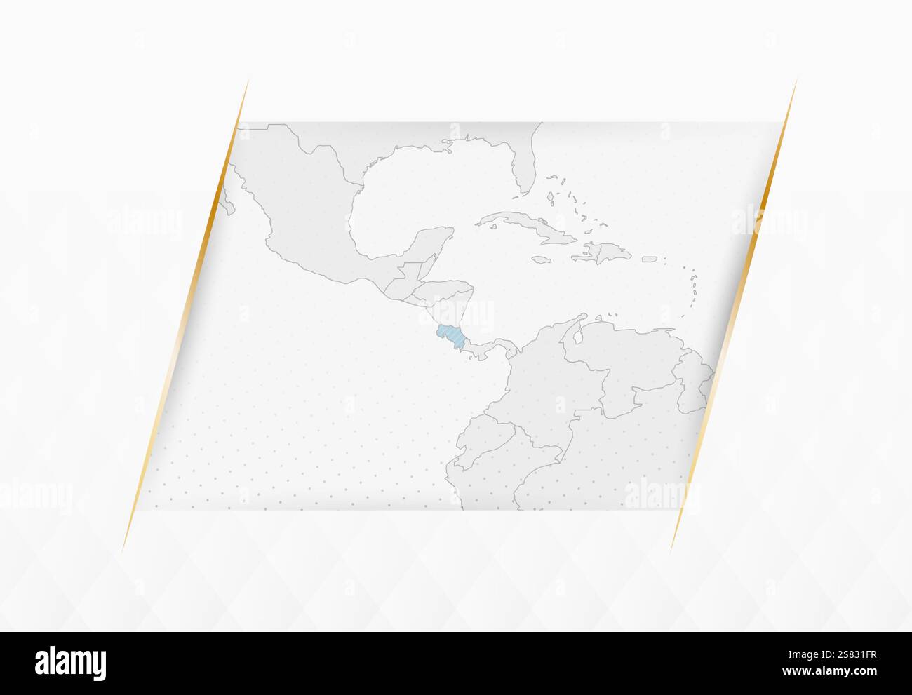 Costa Rica Map in Blue with Gold Framed Accents. Modern Vector Map of ...