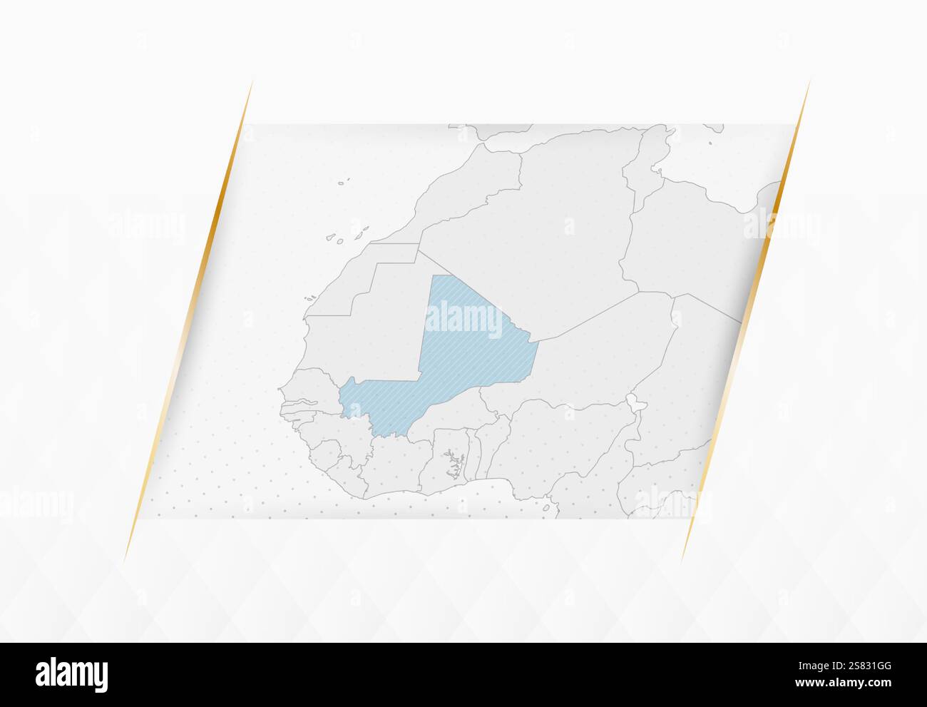 Mali Map in Blue with Gold Framed Accents. Modern Vector Map of Mali ...