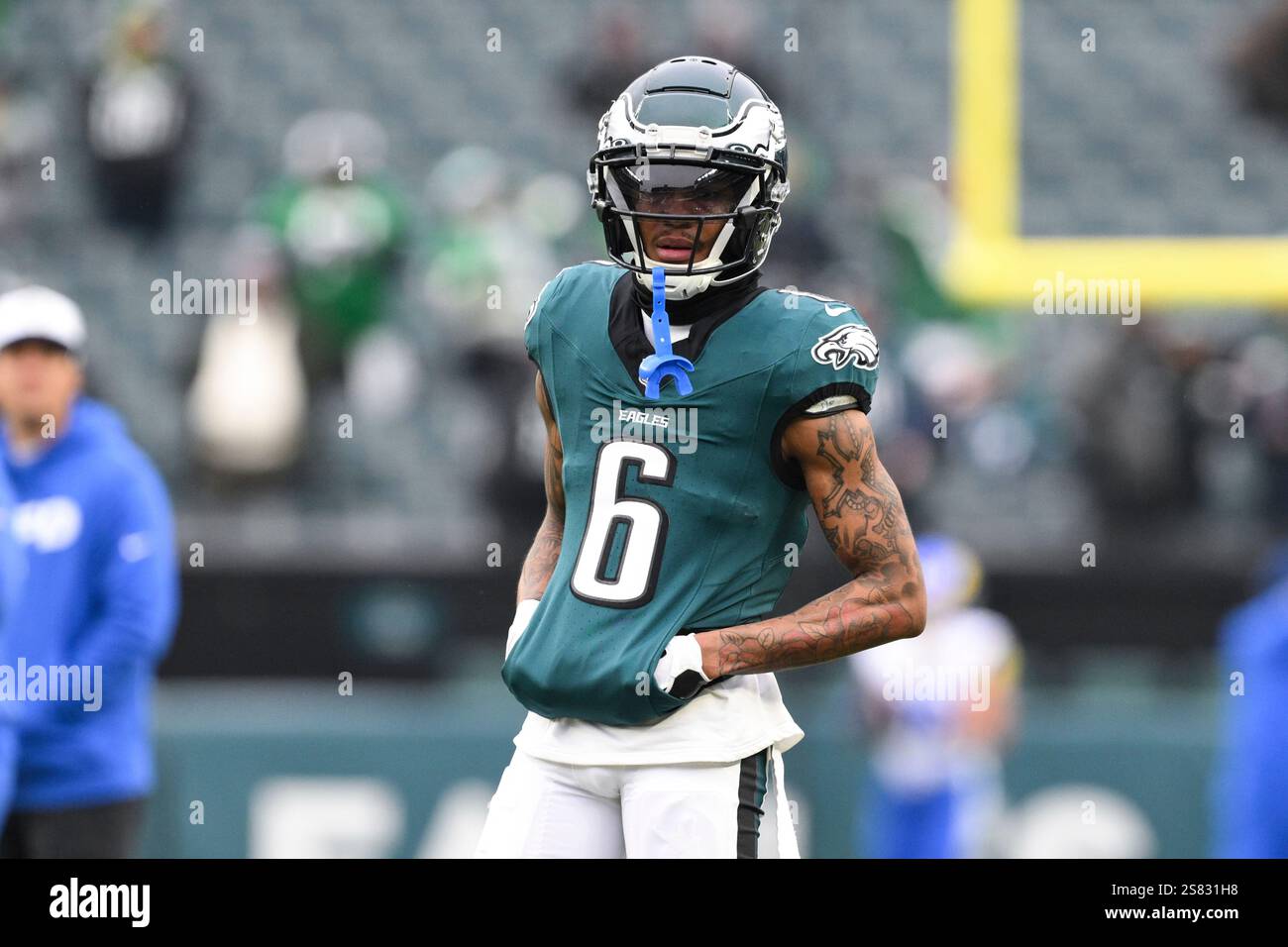 Philadelphia Eagles wide receiver DeVonta Smith (6) looks on during pre ...