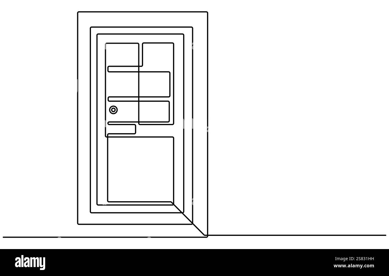 Open door one line illustration, welcome sign continuous line art ...