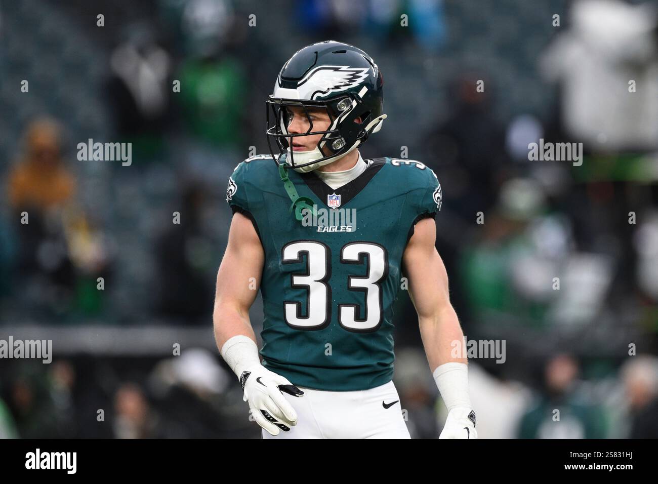 Philadelphia Eagles cornerback Cooper DeJean (33) looks on during pre ...
