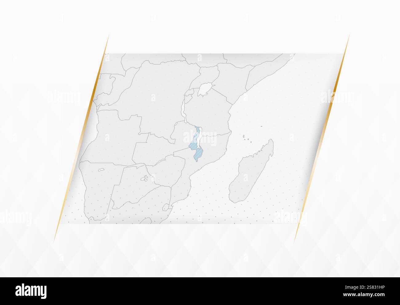 Malawi Map in Blue with Gold Framed Accents. Modern Vector Map of ...