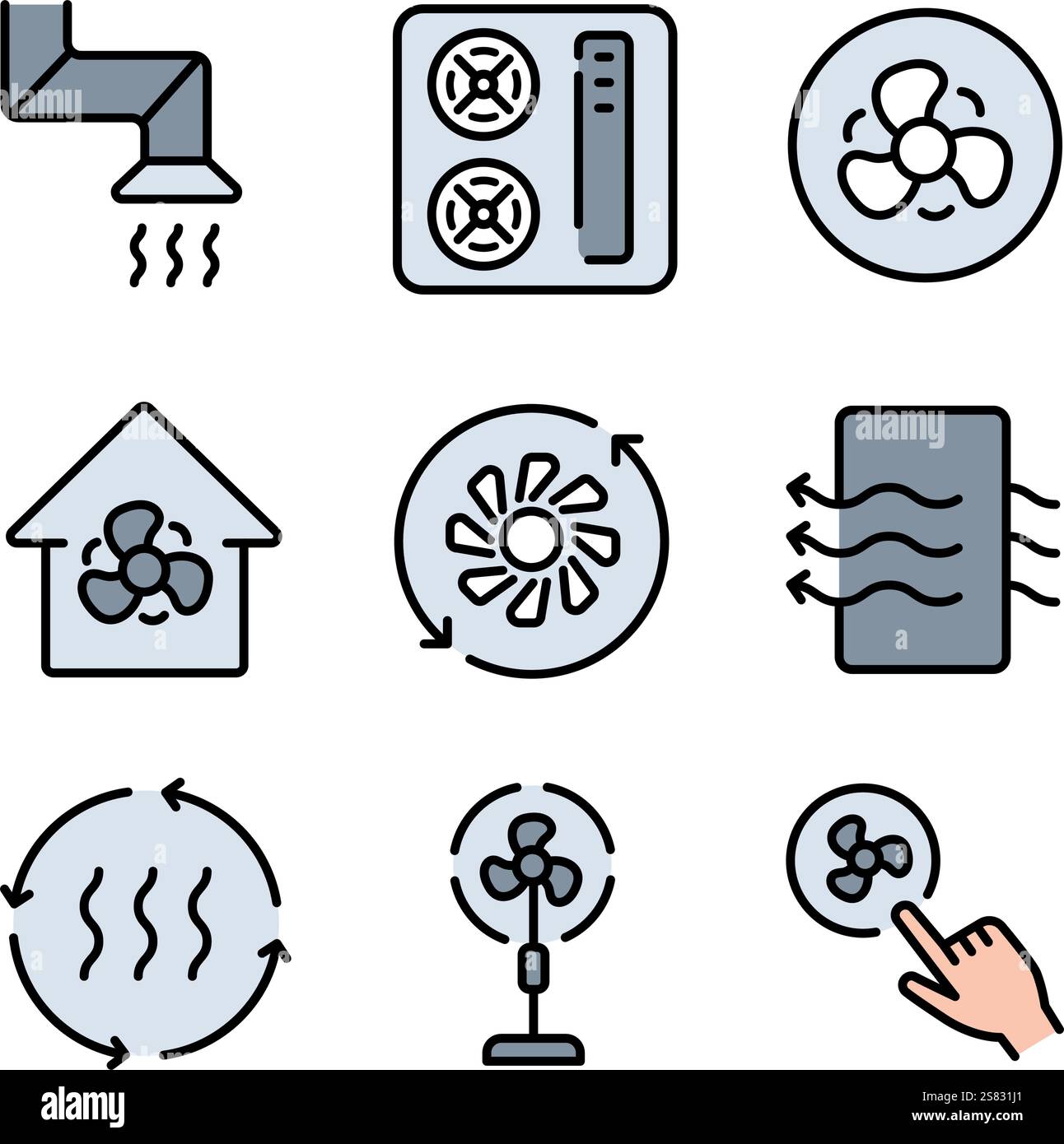 Home ventilation system vector icons set. Ventilation color icons ...
