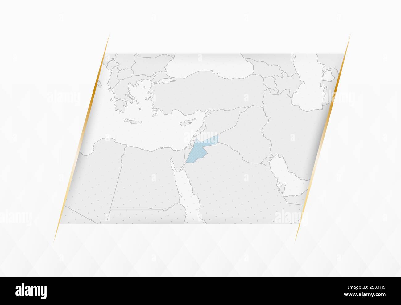 Jordan Map in Blue with Gold Framed Accents. Modern Vector Map of ...