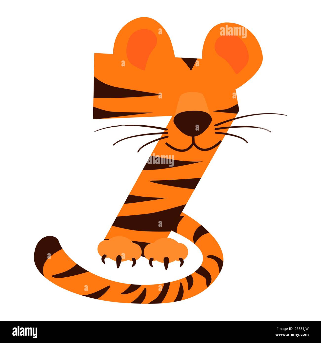 Cartoon number 7 like Tiger, figure Seven. Cartoon of number with a ...